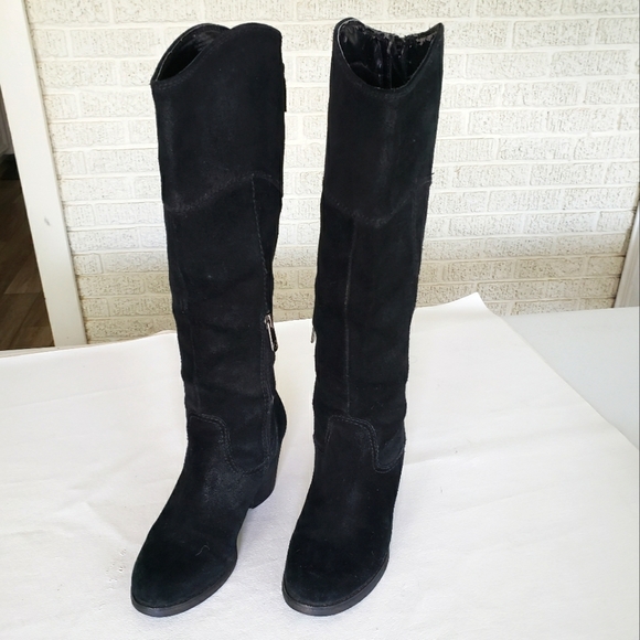 Guess | Shoes | Guess Wgnya Black Leather Suede Lnee High Boots | Poshmark